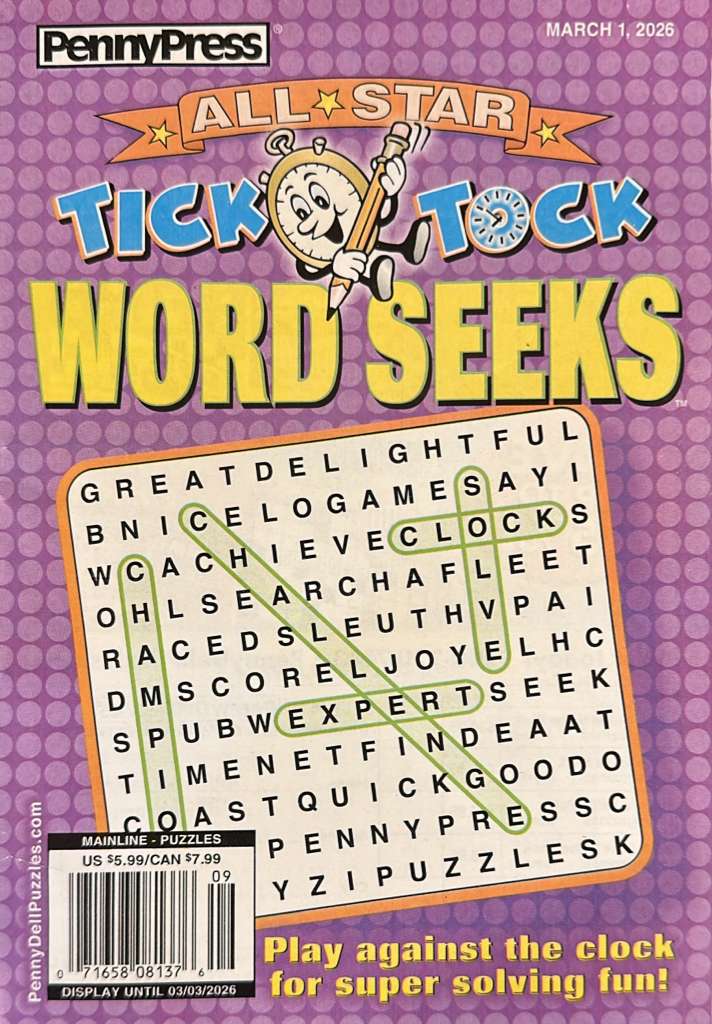 All Star Tick Tock Word Seeks Magazine